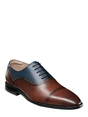 STACY ADAMS Reynolds Cap Toe Oxford - Brown/navy