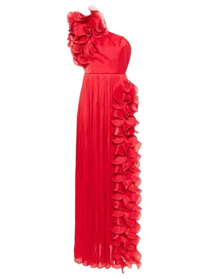 ANA RADU One-shoulder Plissé Gown - Red