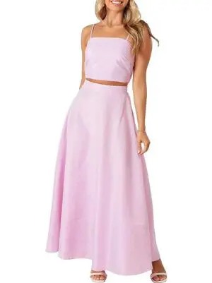 PETAL & PUP Striped Cropped Camisole And Maxi Skirt Set - Pink Stripe