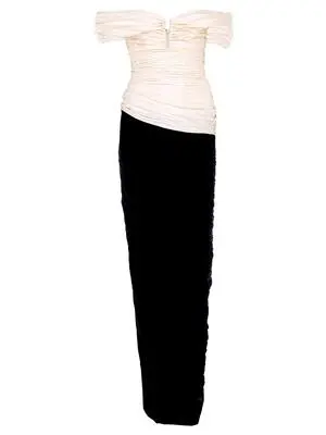 MARMAR HALIM Off-the-shoulder Mikado-taffeta Gown - Black,white