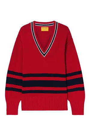 Guest In Residence Striped Knitted Cotton Sweater - Red