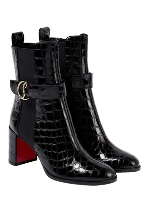 CHRISTIAN LOUBOUTIN Cl Croc-effect Leather Ankle Boots - Black