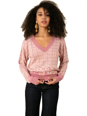 Hale Bob Lilliana Jacquard Sweater - Pink