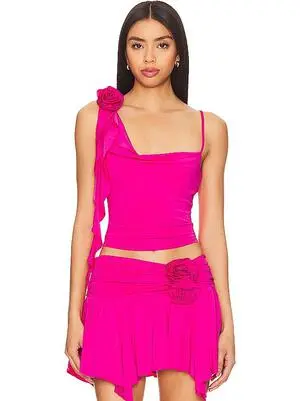 LOVERS AND FRIENDS One Shoulder Rosette Accent Top - Fuchsia