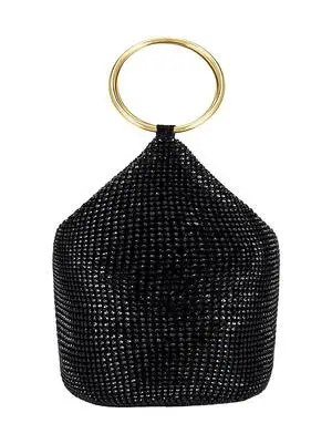 OLGA BERG Ellie Crystal Mesh Ring Handle Bag - Black