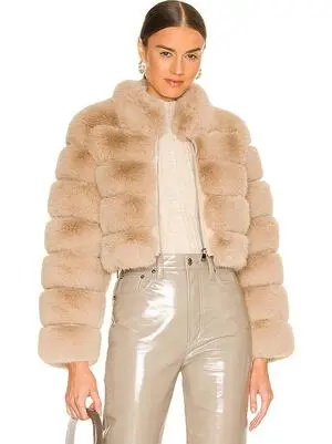 Adrienne Landau Faux Fox Fur Jacket - Beige