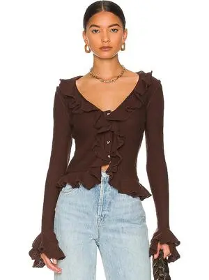 Lpa Ruffle Sweater Cardigan - Chocolate