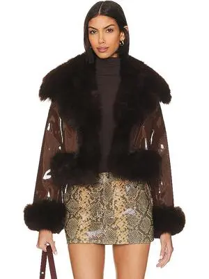 Adrienne Landau Faux Leather & Fur Jacket - Brown