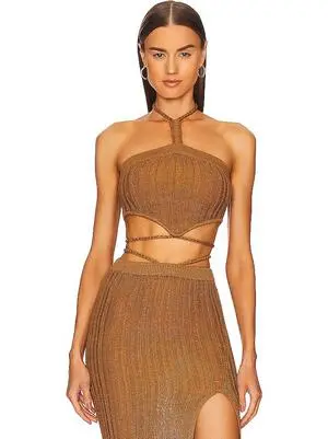 MICHAEL COSTELLO X Revolve Sylvan Knit Halter Top - Brown