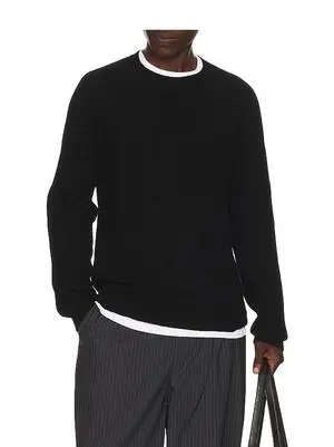 SCHOTT Ribbed Wool Crewneck Sweater - Black