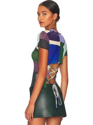 Miaou X Paloma Elsesser Lace Back Tee - Green