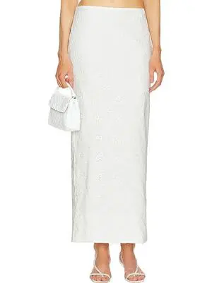 HELSA Eyelet Column Midi Skirt White