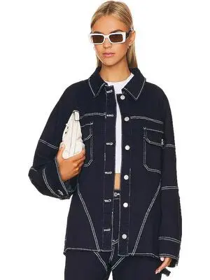 BY.DYLN Cyrus Oversized Denim Jacket With Contrast Stitching - Blue