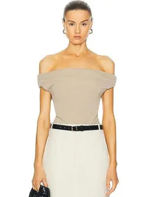 L'academie Fio Off-the-shoulder Jersey Top - Beige