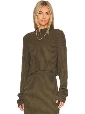 BOBI Ribbed Mockneck Cropped Pullover - Olive