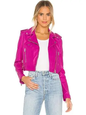 LAMARQUE LAMARQUE Ciara Cropped Leather Biker Jacket Fuchsia
