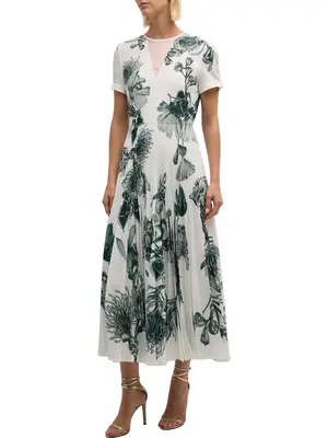 JASON WU Floral Pleated Maxi Dress - Chalk Emerald