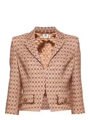 Elisabetta Franchi Diamond-print Cropped Jacket - Neutrals