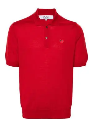 Play Comme Des Garcon Heart-patch Wool Polo Shirt Red