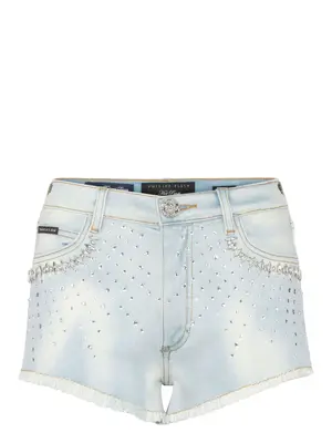 Philipp Plein Strass Denim Shorts - Blue