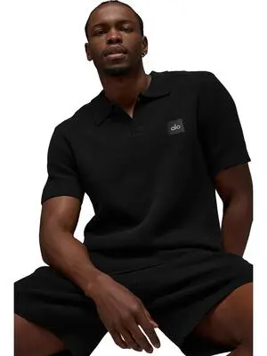 Alo Yoga Sports Club Sweater Knit Polo Top - Black