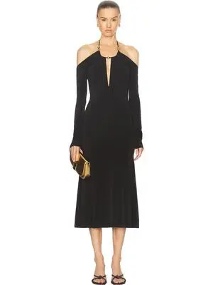 FERRAGAMO Cold Shoulder Midi Dress - Espresso
