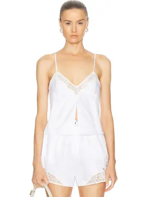 FLEUR DU MAL Lace Insert Poplin Cami - White