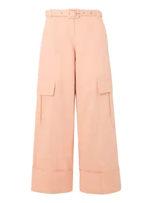 SIEDRES Leto Belted Cotton-twill Cargo Pants - Pink