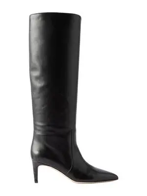 Paris Texas Stiletto Leather Knee Boots - Black