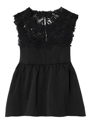 KIKA VARGAS Ivonne Guipure Lace-trimmed Peplum Top - Black