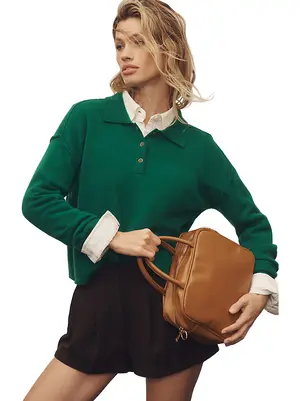 PILCRO Pilcro Cashmere Crop Polo Sweater Green