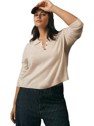 PILCRO Pilcro Cashmere Crop Polo Sweater Pearl