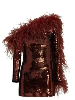 TALLER MARMO Garbo Disco Feather-trim Minidress - Red