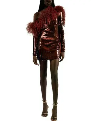 TALLER MARMO Garbo Disco Feather-trim Minidress - Red
