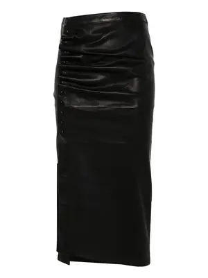 Rabanne Gathered Detail Leather Skirt - Black