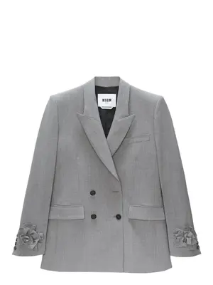 MSGM Floral-appliqué Double-breasted Blazer - Grey