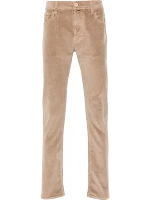 Jacob Cohen Logo-embroidered Corduroy Trousers - Neutrals