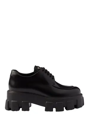 Prada Monolith Leather Lace-up Shoes - Black