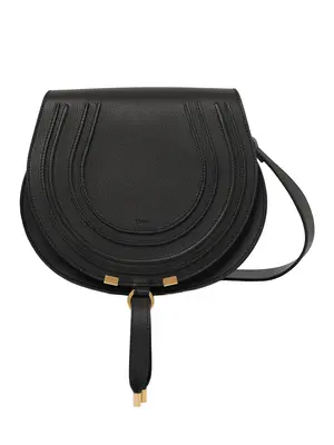 Chloé Marcie Saddle Bag In Grained Leather Black
