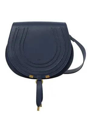 Chloé Marcie Saddle Bag In Grained Leather Blue