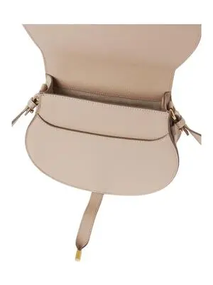 Chloé Marcie Saddle Bag In Grained Leather Deep Beige
