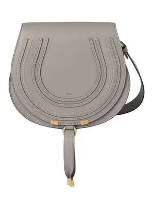 Chloé Marcie Saddle Bag In Grained Leather Grey