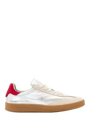 ALLSAINTS Thelma Metallic Leather Low Top Sneakers - Silver/red