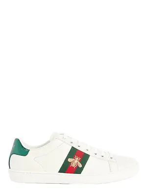 Gucci Ace Bee-embroidered Leather Trainers - Bianco Verd
