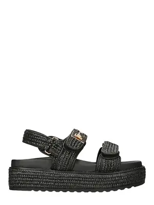 Steve Madden Millo Double-strap Raffia Sandals - Black