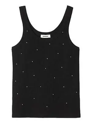 Sandro Rhinestone-embellished Stretch-cotton Tank Top - Black