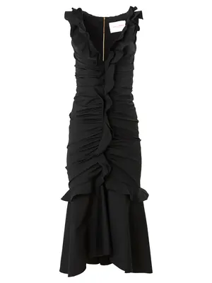 Carolina Herrera Carolina Herrera Ruffled Cotton-Blend Midi Dress Black