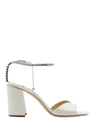 JIMMY CHOO Saeda Crystal-chain Satin Sandals It 40 White