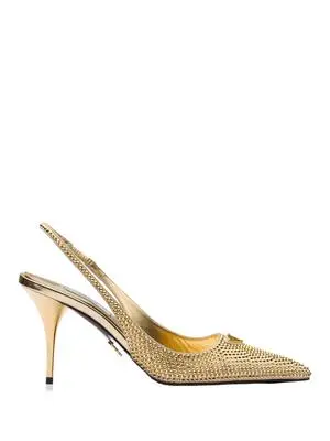 Prada Crystal-embellished Satin Slingback Pumps - Gold