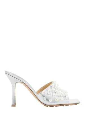 Bottega Veneta Mirror Sphere Stretch Mule Sandals - Silver